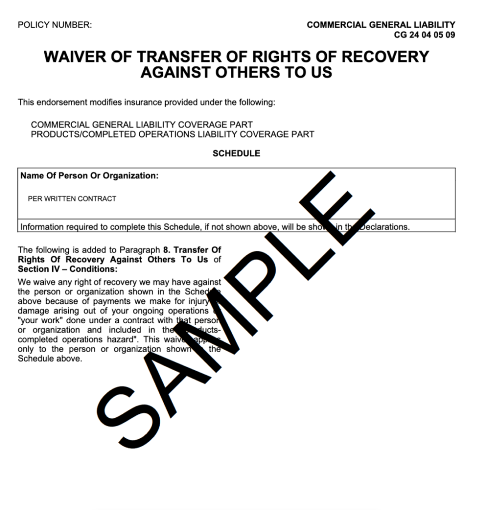 Event Insurance Waiver of Transfer of Rights Against Others to Us ...
